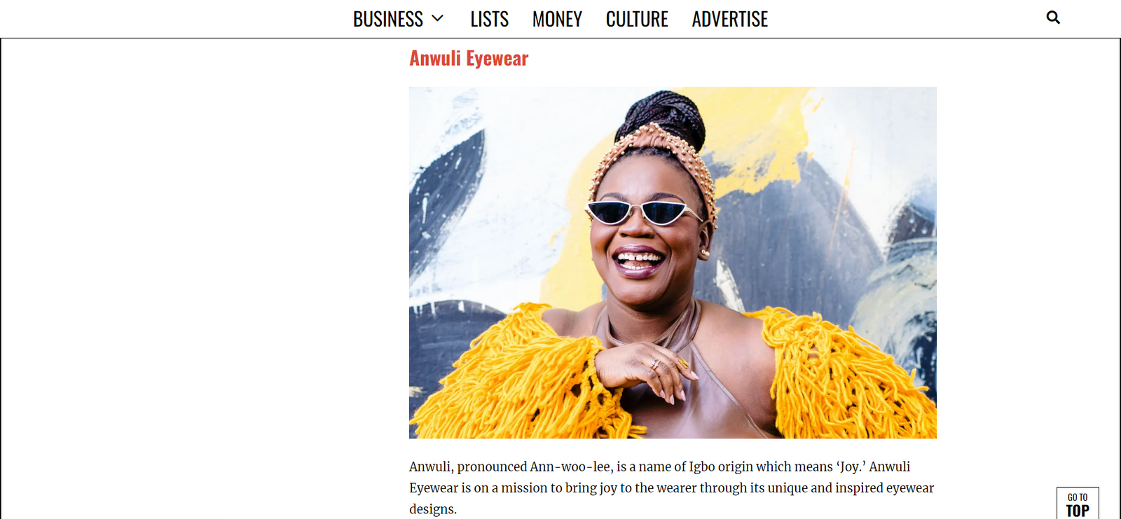 Shoppe Black Article on Anwuli Eyewear